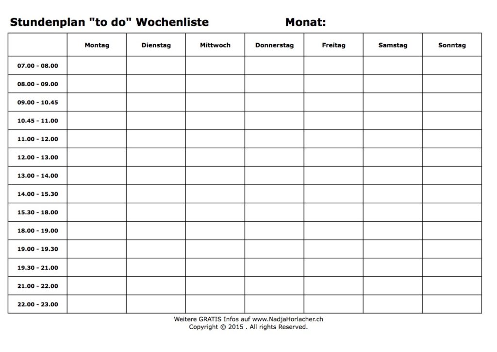 Wochenplan Vorlage